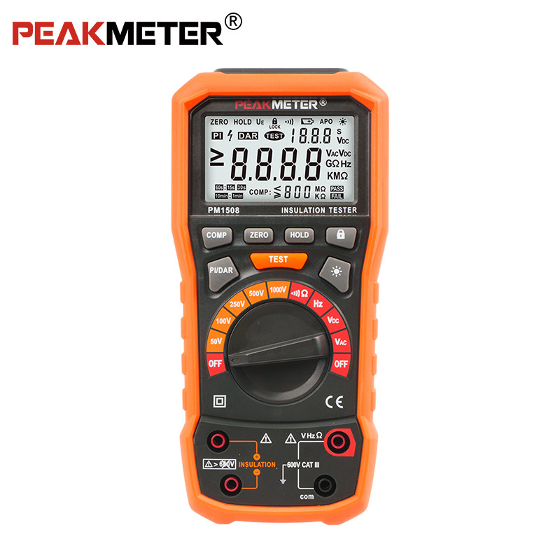 100GOhm Max Handheld Digital Insulation Resistance Tester PI / DAR Function