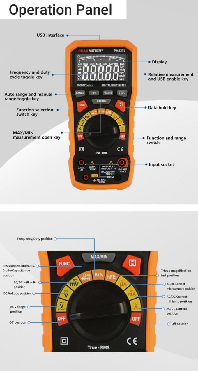 30000 Counts T-RMS Digital Multimeter High Accuracy For Solar Panel System