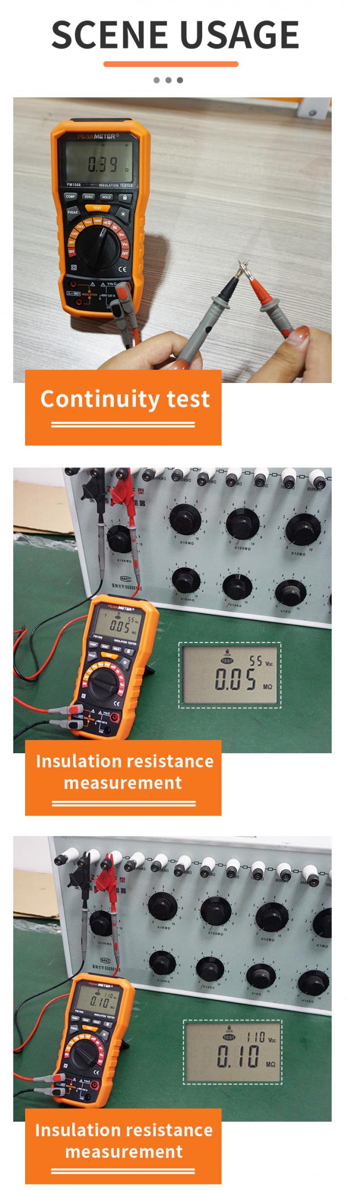 100GOhm Max Handheld Digital Insulation Resistance Tester PI / DAR Function
