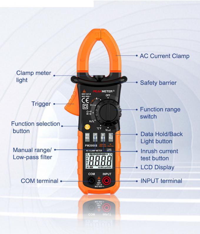 Auto and Manual Range Digital Clamp Meter T-RMS INRUSH Current meter ...