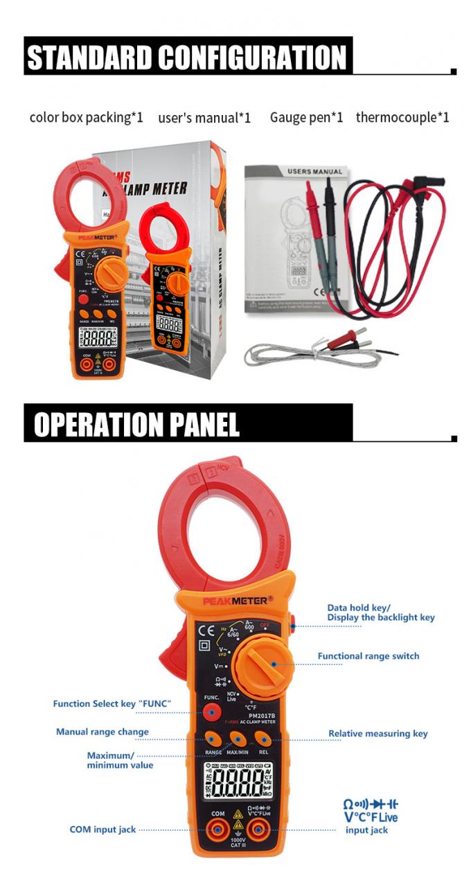 6000 Counts Digital AC Clamp Meters With Non-Contact Voltage detaction ...